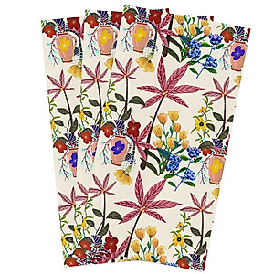 AMZRicher Flower Leaves Kitchen Towels with Hanging Loop Super Absorbent Soft Dish Towels for Kitchen Vintage Florals Spring Summer Plant Herb Tea Hand Towels Drying Cleaning Home Decor, 3 Pack