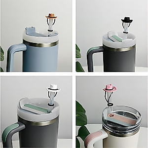 4 Pack Silicone Cowboy Hat Straw Covers Cap Compatible with Stanley Cup 30 40 oz, Cute Funny Tumbler Straw Topper Accessories for Man & Woman Gift