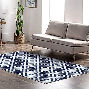 nuLOOM Kellee Machine Washable Modern Diamonds Area Rug, 4' x 6', Blue
