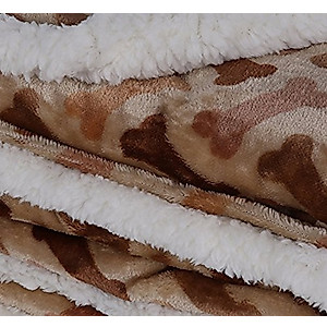 Longrich Flannel Dog Bone Print & Ultra Soft Sherpa Throw Blanket, 60" L X 50" W, Taupe