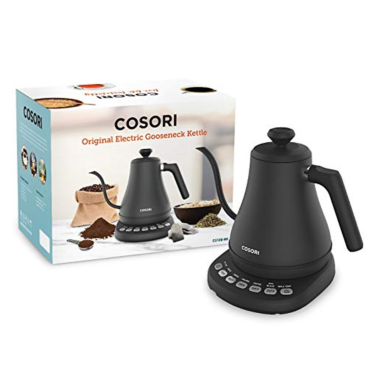 COSORI Electric Gooseneck Kettle with 5 Variable Presets, Pour Over Kettle & Coffee Kettle, 100% Stainless Steel Inner Lid & Bottom, 1200 Watt Quick Heating, 0.8L, Matte Black