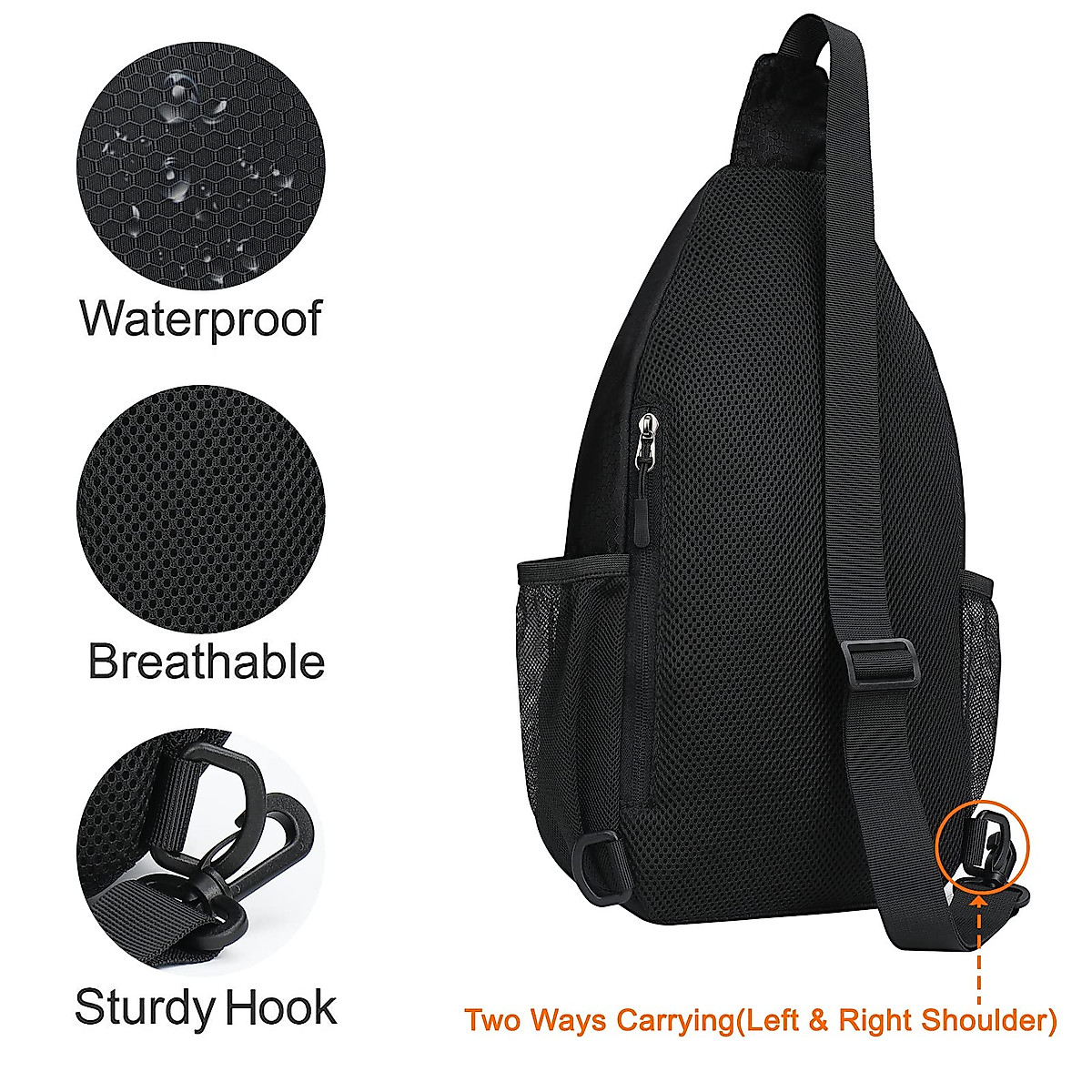 MOSISO Sling Backpack, Lightweight Crossbody Bag with Front Raised Pocket Chest Shoulder Travel Hiking Daypack Bag for Women Men, Black