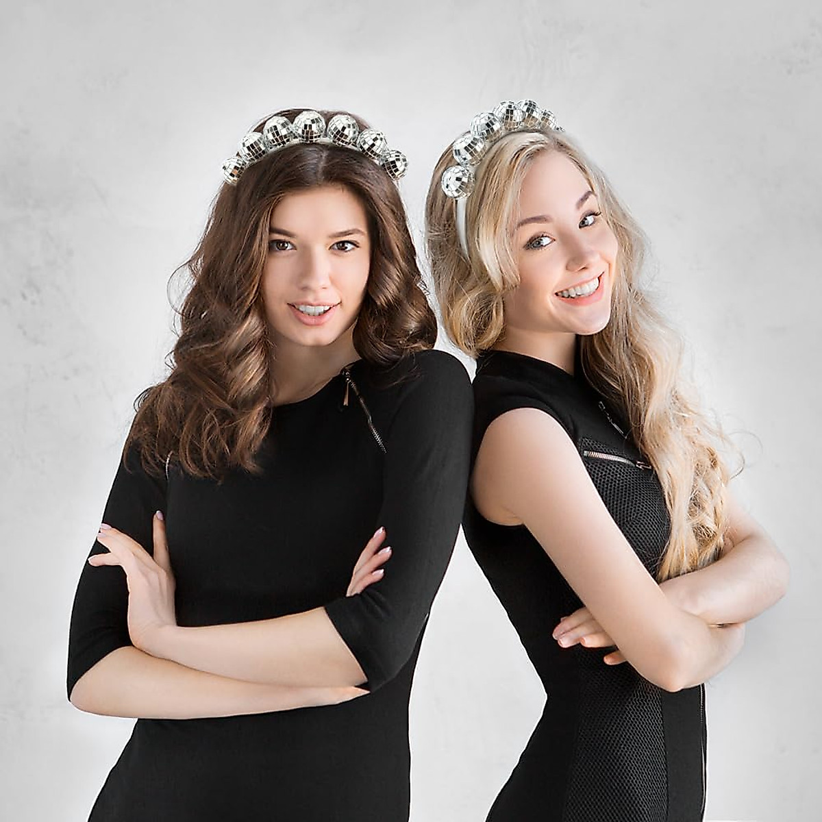 NODG 1970s Disco Ball Headband - Vintage Mirror Ball Silver Head Boppers for New Year's Eve Costume Accessories