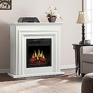 JAMFLY Electric Fireplace with Mantel Package Freestanding Fireplace Heater Corner Firebox with Log & Remote Control,750-1500W, Lvory White…
