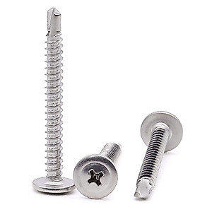 50pcs #10 x 2 Phillips Wafer Head Self Drilling Screw, 410 Stainless Steel, Modified Truss Head Quick Self Tapping Screws for Sheet Metal, Wood, Plastic, Without Pre-drilled Holes