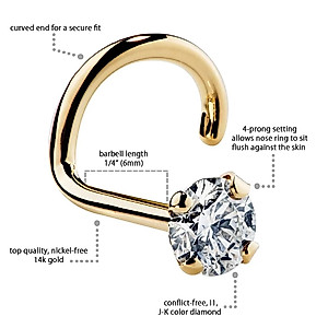 FreshTrends 18G 2.5mm 0.06 ct. tw Diamond 14K Yellow Gold Twist Screw Nose Ring I1