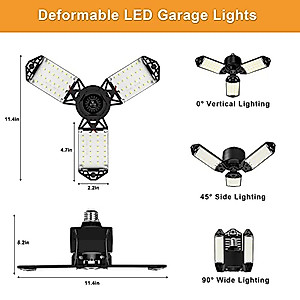 LED Garage Light, 80W Garage Lights Ceiling LED 2Pack, 8000 Lumen Led Shop Light with 3 Adjustable Panels and 6500K Daylight Garage Lighting for Barn,Workshop,Basement Support E26/E27 Screw Socket