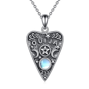 YFN Ouija Necklace Sterling Silver Ouija Board Planchette Pendant Triple Moon Goddess Pentagram Jewelry Witch Gothic Wiccan Spooky Gifts for Women