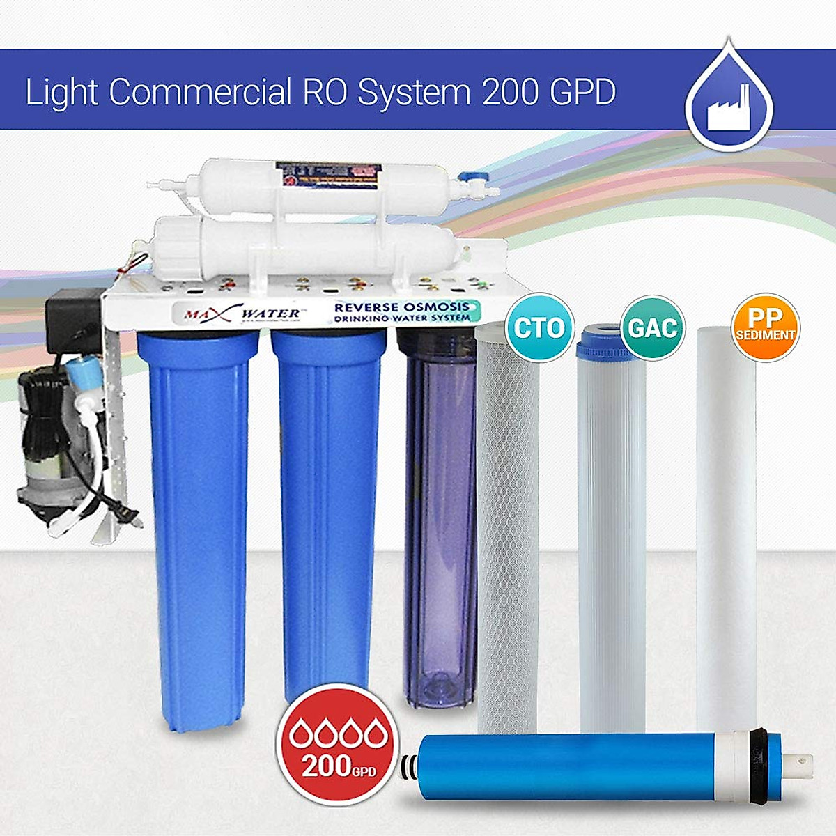 Max Water 200 GPD Commercial RO System with Booster Pump