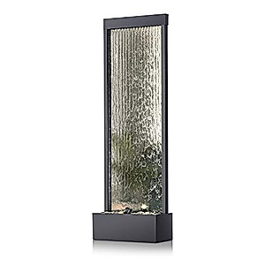 Alpine Corporation MLT102 Mirror Waterfall Fountain with Stones and Light, 72 Inch Tall, Silver