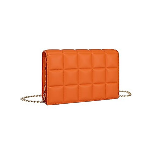 YIKOEE Quilted Chain Mini Shoulder Purse for Women (Orange)