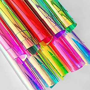 10 Pieces A4 Holographic Clear PVC Fabric Iridescent Transparent Vinyl Mirrored Foil Laser Crafts Fabric for Sewing Crafts DIY Bows Jewlery Making, 30X21CM