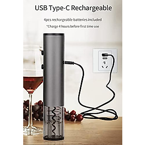 Electric Wine Bottle Opener Automatic Wine Opener Rechargeable Electric Corkscrew with Wine Aerator,Foil Cutter,Wine Stopper,USB C Charging Cable, Perfect Wine Gifts Set (Silver Grey)