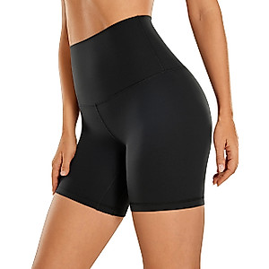 CRZ YOGA Super High Waisted Butterluxe Womens Biker Shorts 6 Inches - Buttery Soft Workout Yoga Shorts Over Belly Black Medium