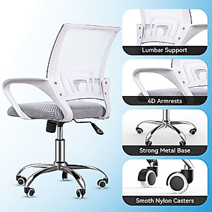 Nazhura Mesh Office Desk Chair with Adjustable Height and Swivel, Mid-Back with Armrests and Lumber Support(Mid-Height, Grey)