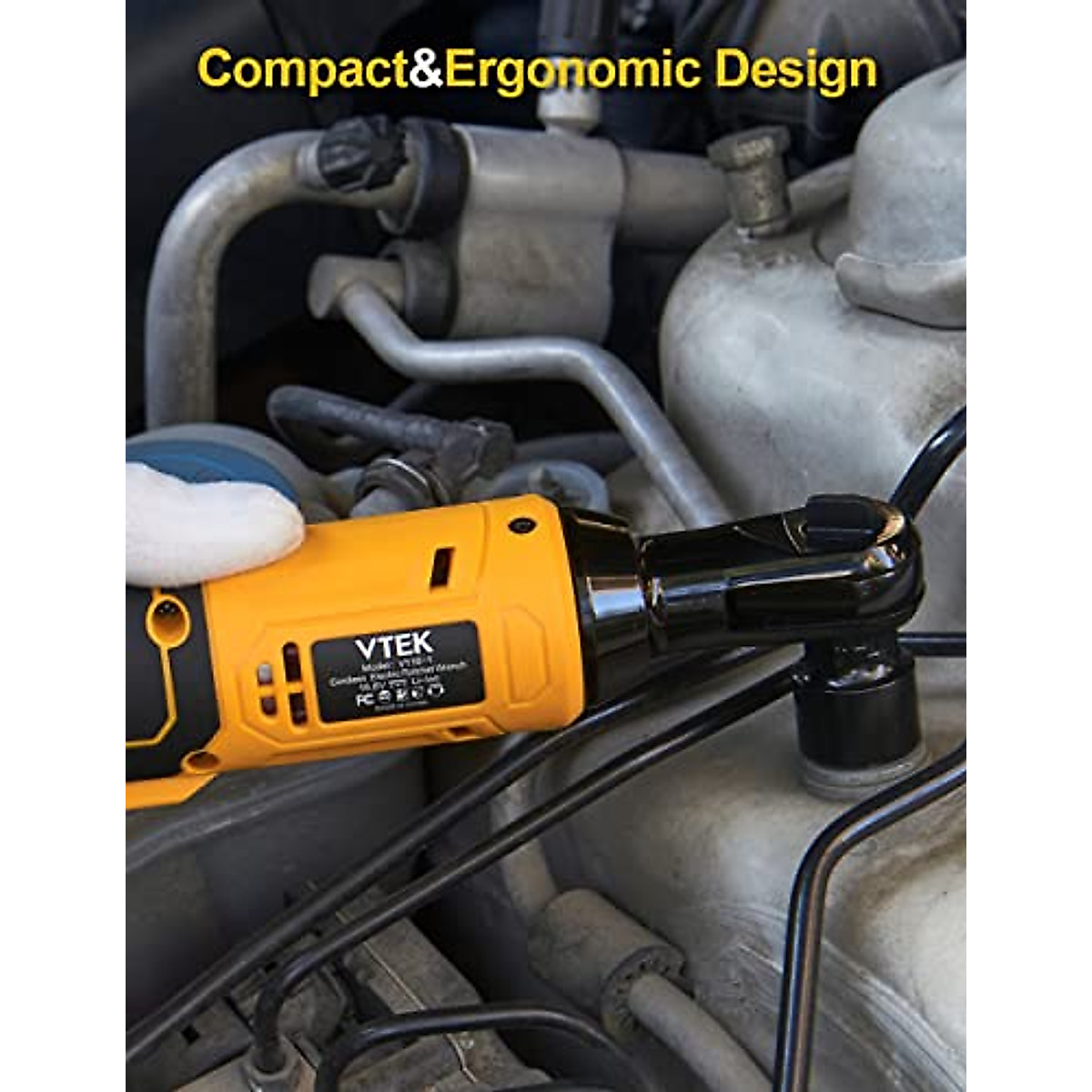 VTEK 3/8" Cordless Ratchet Wrench 16.8V Power Ratchet Wrench,40 Ft-lbs 400 RPM Electric Battery Ratchet Wrench