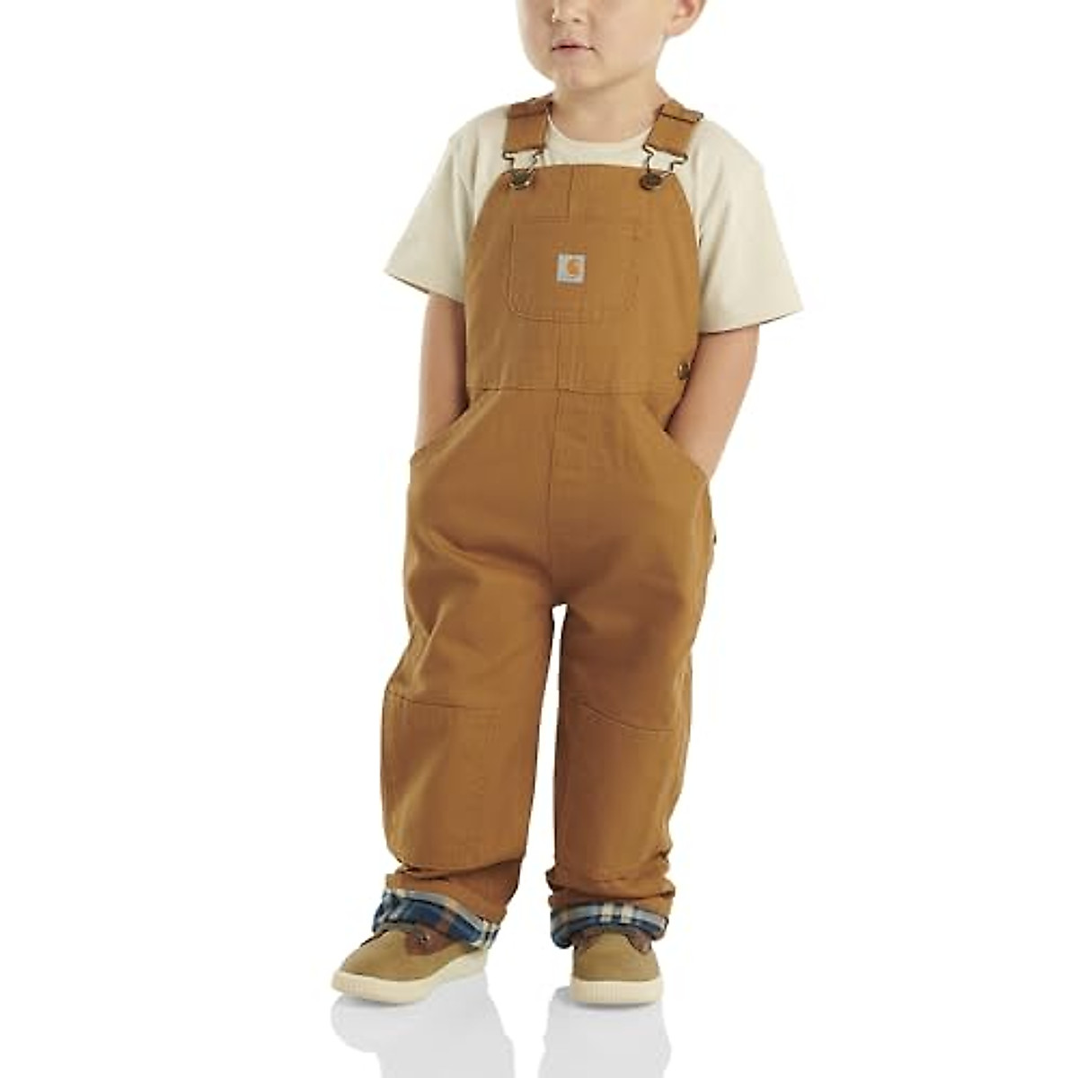 Carhartt Baby Boys' Canvas Overall Flannel Lined, Brown, 12 Months