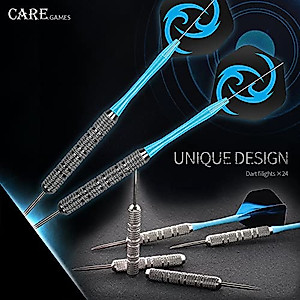CareGames Steel Darts Set 12 Packs with 4 Colors Plastic Shafts,Extra Flights,Sharpener and Flight Protectors