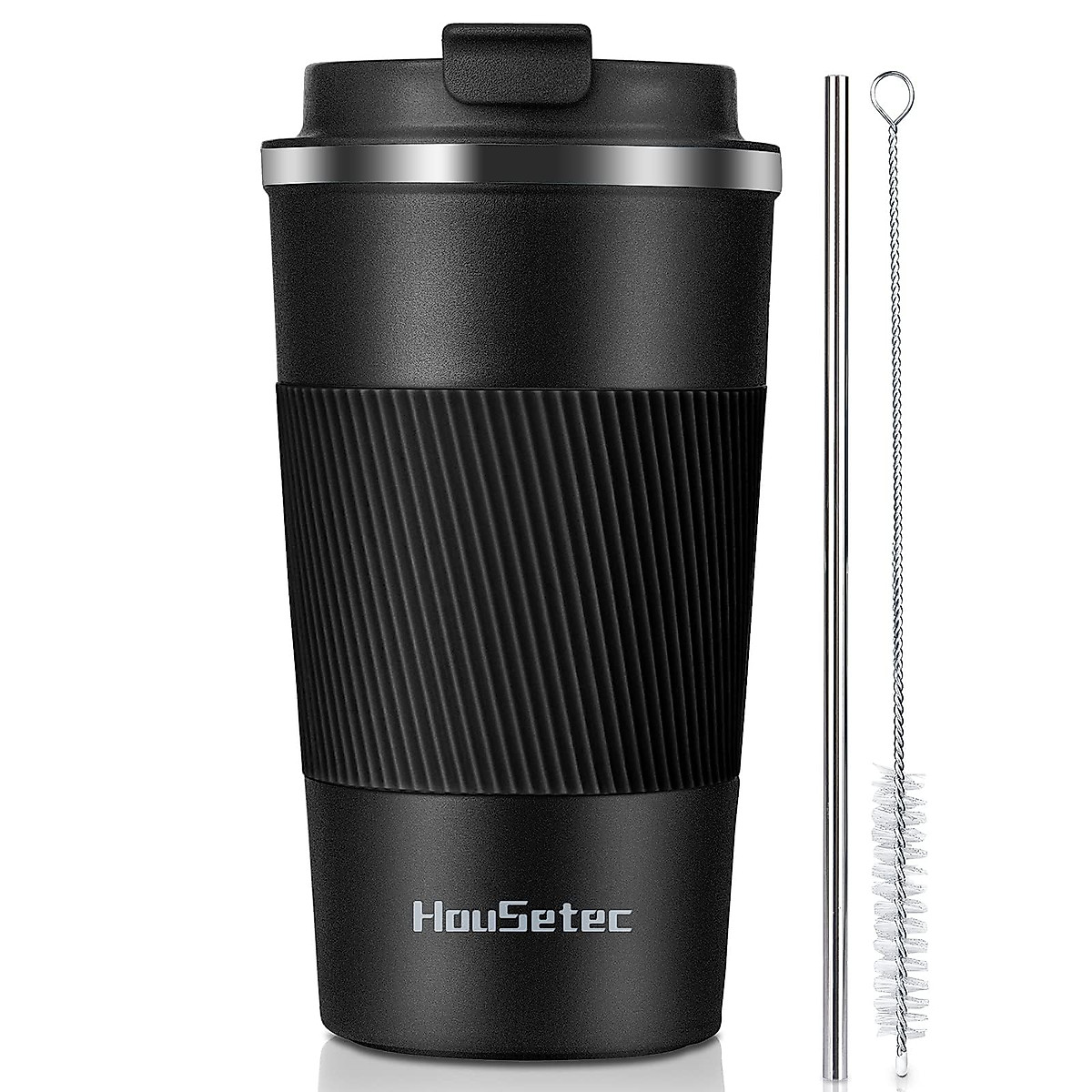 Coffee Mug, Coffee Tumblers with Straws and Straw Brushes, Travel Coffee Mug with Leakproof Lids for Keeping Hot and Cold Water Coffee and Tea In Travel Office Camping (Black, 17.00, ounces)