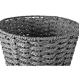 Zuvo [2 Pack] Round Wicker Waste Paper Bin and Basket, Rubbish Basket for Bedroom, Bathroom, Offices or Home (Gray)