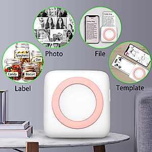 LetSketch Portable Pocket Printer, Thermal Label Maker, Sticker Printer Bluetooth Receipt Printer Compatible with Android & iOS 300dpi for Journal Book/Note/Label/Photo(7 Rolls Thermal Paper, Pink)