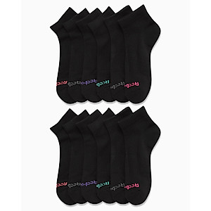 Reebok Women's Socks - 12 Pack Athletic Quarter Crew Socks, Size 4-10, Black