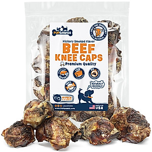 PUPDAWGS Single Ingredient Dog Bone Made in USA - Beef Knee Caps - 100% Natural Dog Bones for Aggressive Chewers - from USDA Inspected Beef - Hickory Smoked - Individually Wrapped (10 Piece Pack)