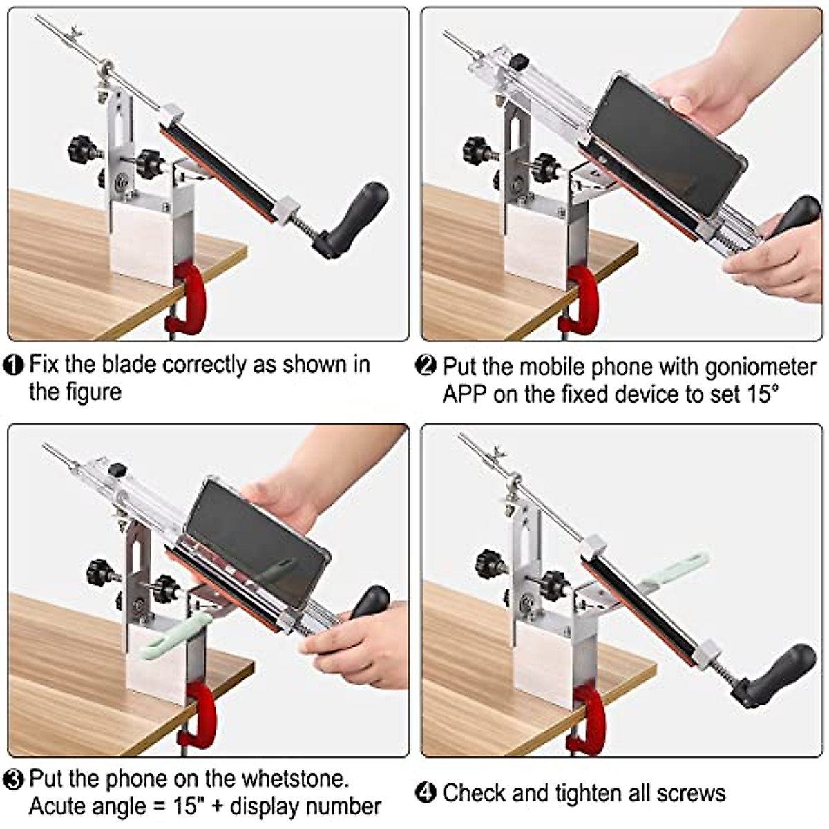 NEGOVORI Knife Sharpener,Professional Stainless Fixed Angle Sharpener,With 6 Plastic Base Whetstones, 360° Flip Rotation Fixed Angle Kitchen Chef Knife Sharpener Knife Sharpening Kit