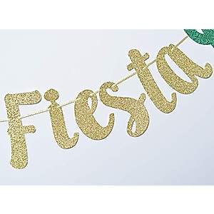 My First Fiesta Banner Sign Garland for Mexican Fiesta Themed Baby Shower First Birthday Party Decorations Photo Props Backdrop (Gold Glitter)