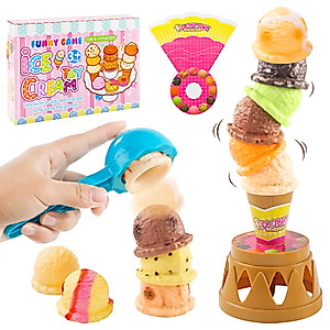 BigOtters Ice Cream Game,Ice Cream Cone Play Set Sweet Treats Ice Cream Parlour Toy Frozen Dessert Ice Cream Tower Balancing Game Pretend Play Food for Kids Birthday Gift
