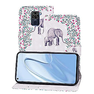 EMAXELER Xiaomi Redmi Note 9 Case 3D Print Full Stylish PU Leather Shockproof Flip Wallet Bookstyle Magnetic Case with Kickstand Credit Cards Slot for Xiaomi Redmi Note 9 CT 3D: Flower Elephant