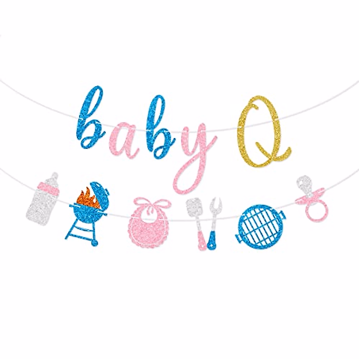 BBQ Baby Shower Glitter Banner Baby Q Party Decorations for Boy Girl Gender Reveal Sign Barbecue Supplies