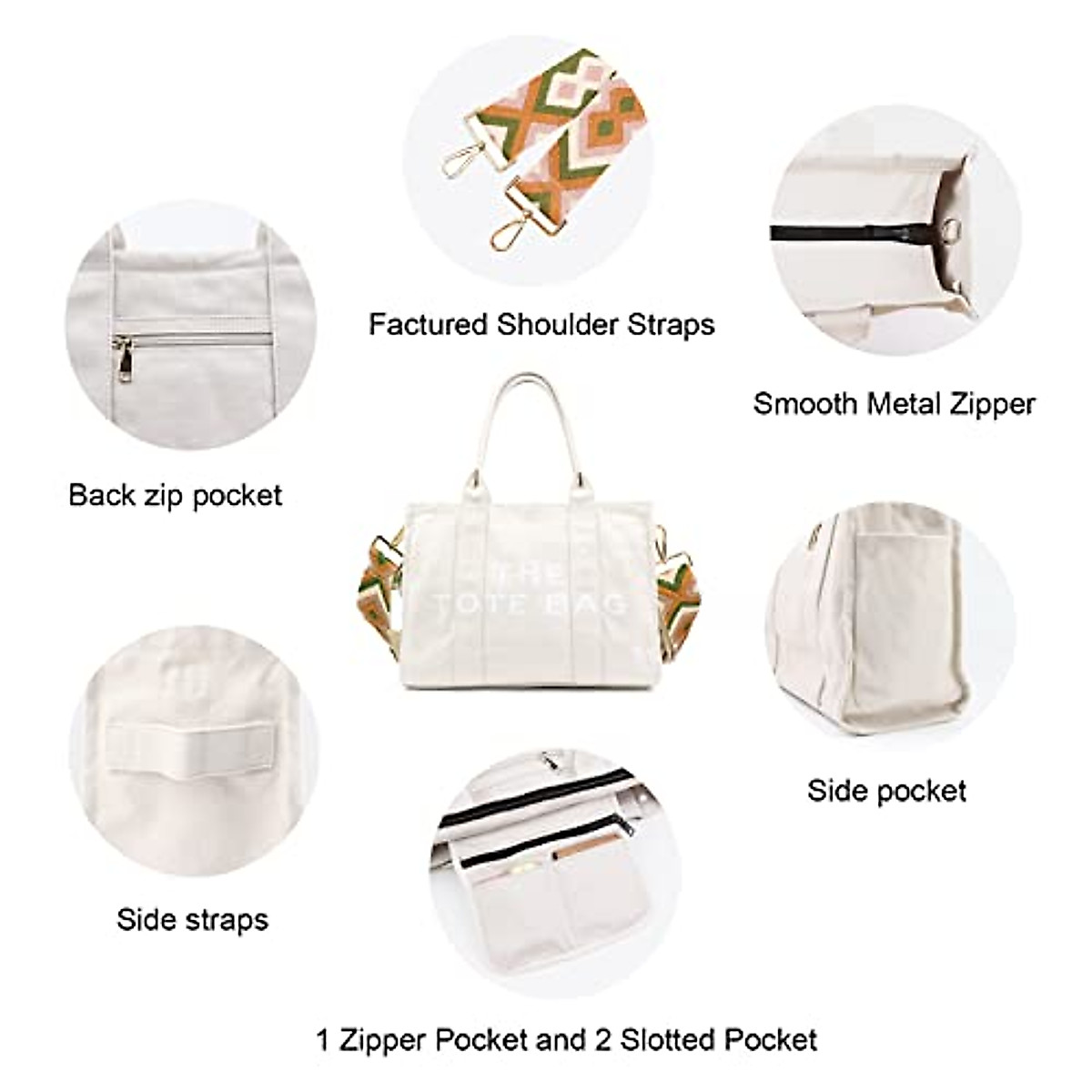 Large Canvas Tote Bag, Crossbody Bags for women, Stylish tote bag, Shoulder Bag, Weekender bag (offwhite)