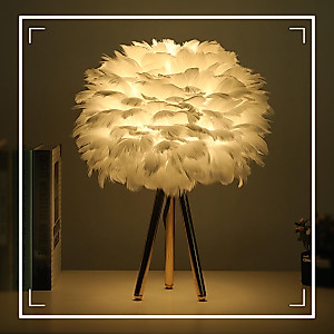 ZYLEIESENBAO Feather Lamp White Furry Tripod Table Lamp Children's Bedroom Deco Gift Princess Feather Desk Lamp 12'' Bedside Lights Night Lamp Girl's Bedroom Atmosphere Light
