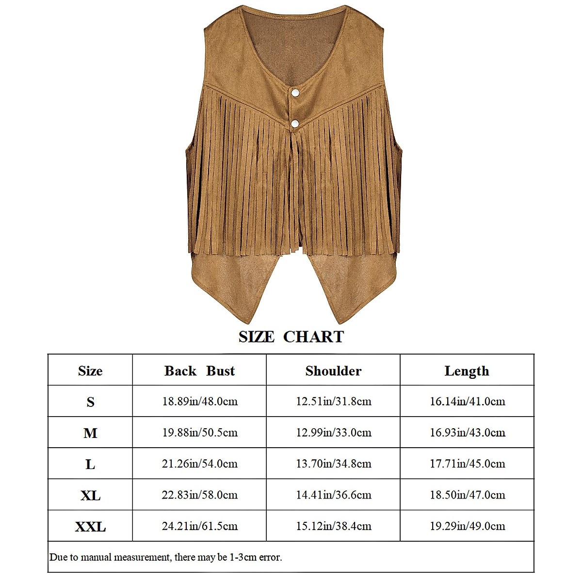 Pistha Women Tassel Vest 70s Hippie Sleeveless Faux Suede Rivets Fringe Vest Waistcoat Jacket Cowgirl Outfits(Brown,M)