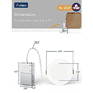 Amico 24 Pack 4 Inch 5CCT Ultra-Thin LED Recessed Ceiling Light with Junction Box, 2700K/3000K/3500K/4000K/5000K Selectable, 10W Eqv 60W, Dimmable Can Light, 800LM High Brightness Downlight - ETL&FCC