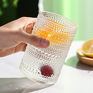 Amyoole 15oz Hobnail Drinking Glasses Set of 6,Clear Vintage Glassware Embossed Water Tumbler,Cocktail Glass Cups for Beer,Whiskey,Juice and Various Mixed Drinks