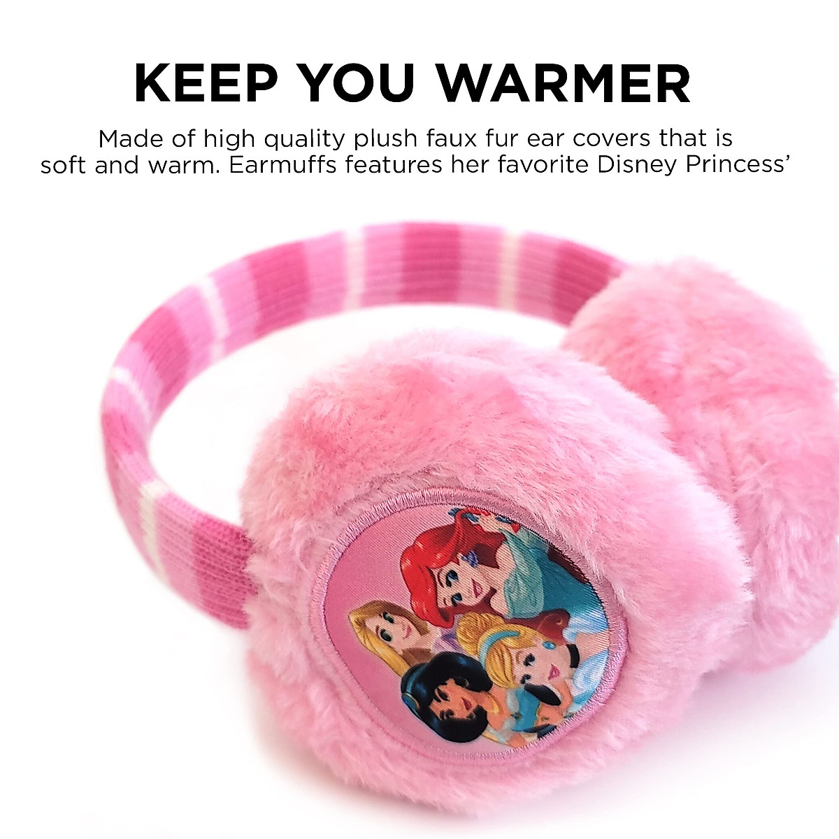 Disney Winter Earmuffs Warmers and Kids Gloves Sets, Princess Plush, Pink, Little Girls, Ages 4-7