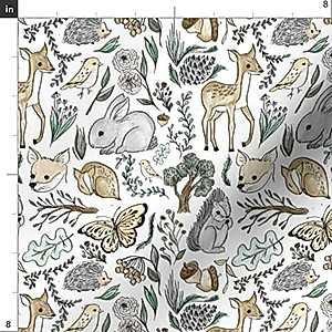 Spoonflower Fabric - Woodland Lullaby White Deer Hedgehog Butterfly Nursery Soft Printed on Petal Signature Cotton Fabric Fat Quarter - Sewing Quilting Apparel Crafts Decor