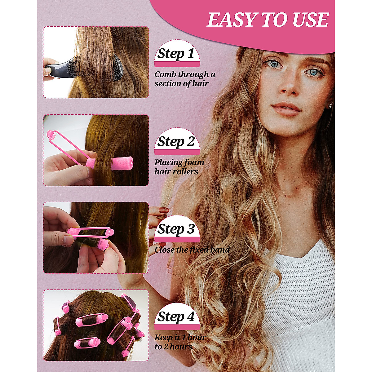 64 Pieces Sponge Hair Rollers: 2 Sizes for Medium Length Styling, Flexible Foam Curlers for Overnight Curl and Volume