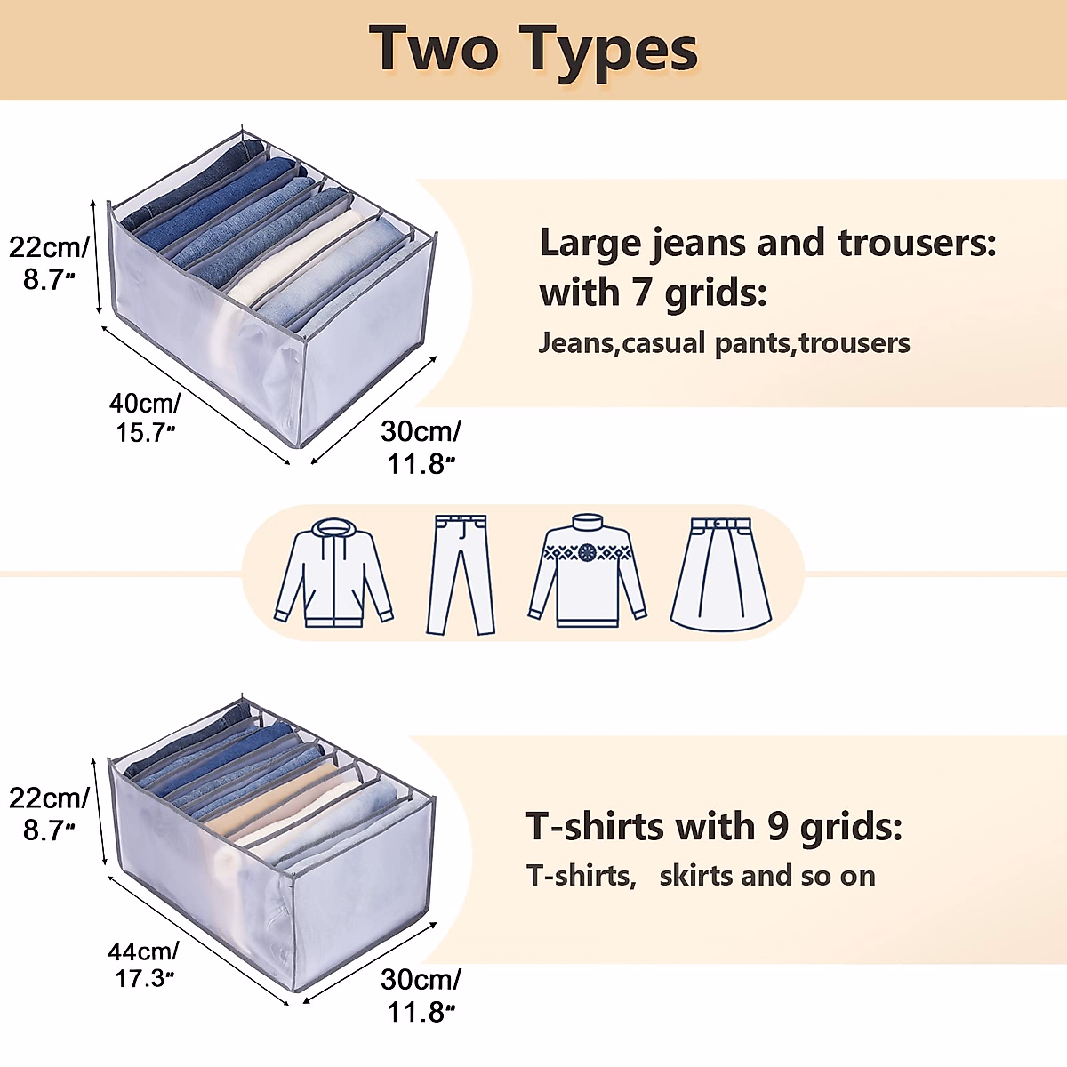 Upgraded Wardrobe Clothes Organizer, TIGARI Drawer Organizers for Clothing, Soft Organizer Clothes, Storage for Folded Jeans, Divided Clothes Organizer for Jeans Pants T-Shirts Underwear (9 Grids)