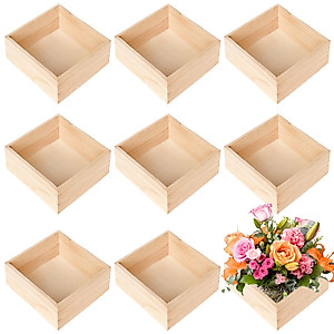 8 Pack Unfinished Wooden Box, 6 x 6 Inch Square Rustic Small Wooden Box Craft Organizer Container Box for Storage, Home Decor, Art Collectibles, Desktop Decor, Succulent Plant Pot, Drawer, DIY Craft