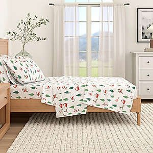 Great Bay Home Christmas Flannel Sheet Set Queen Size - 100% Turkish Cotton, Double-Brushed, Winter Bed Sheets - Ultra-Soft, Cozy, 4-Piece Christmas Bedding Set (Santa)