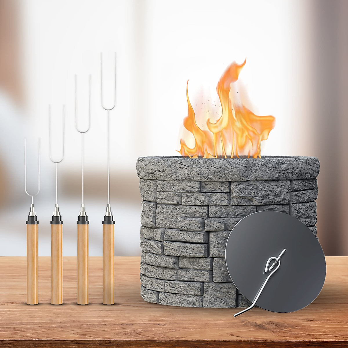 NEELO Concrete Tabletop S'mores Maker - Portable Smokeless Fire Pit Kit With Extendable Roasting Sticks for Indoor & Outdoor Patio Use