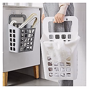 Laundry Hamper 1Pc Wall-Mounted Large Laundry Basket Household Bathroom Punching Free Dirty Clothes Storage Basket Plastic Hollow Out Hamper (Color : Medium Grey)