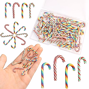 HADDIY Christmas Mini Candy Canes Decorations,60 Pcs Polymer Clay Canes Miniature Fake Candy Charms for Dollhouse Craft and Embellishments-No Hole