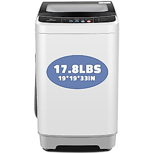 Nictemaw Portable Washing Machine, 17.8Lbs Capacity Full-Automatic Portable Washer with Drain Pump, 2.4Cu.ft Washer and Dryer Combo with Glass Top Lid, LED Display, 10 Programs & 8 Water Levels for Apartment, Dorms, RV