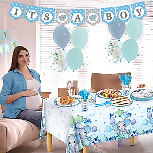 121Pcs Elephant Baby Shower Decorations Baby Shower Decorations Boy Includes Paper Plate, Napkins, Cups, Forks, Tablecloth, Elephant Theme Party Supplies for 24 Guests