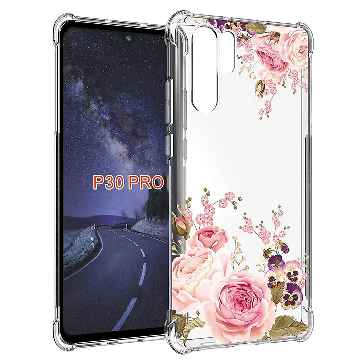 Yerebel Case for Huawei P30 Pro VOG-L29 VOG-L04 Cute Case, Clear Flexible Bumper TPU Soft Rubber Silicone Cover Phone Case for Huawei P30 Pro (roseflower)