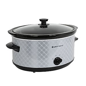 West Bend Slow Cooker 6-Quart Manual Crockery Style with Dishwasher Safe Oval Ceramic Crockpot and Glass Lid Two Temperature Settings Plus Keep Warm, 330-Watts, Silver